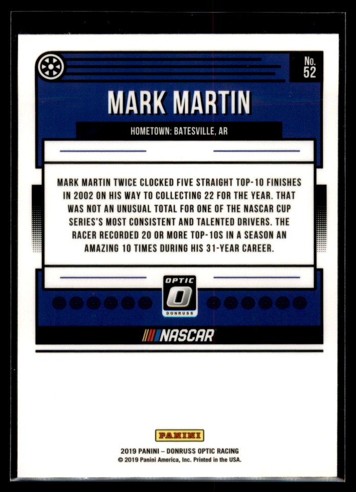 2019 Donruss Racing NASCAR Optic Base Set #52 Mark Martin | eBay
