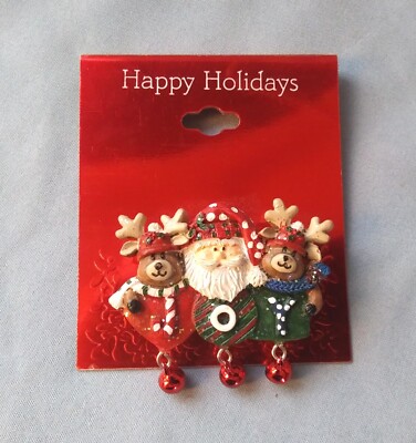Vintage Holiday Santa & Reindeer JOY Brooch Pin in Box | eBay