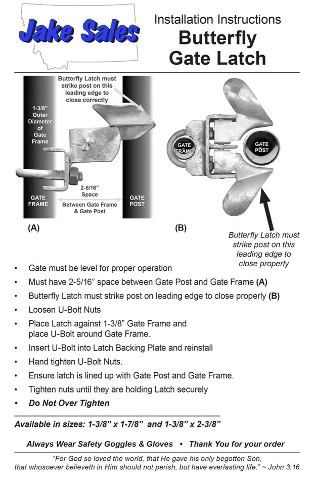 Chain Link Butterfly Gate Latch - Self-Latching Latch (1-3/8" x 1-7/8 ...
