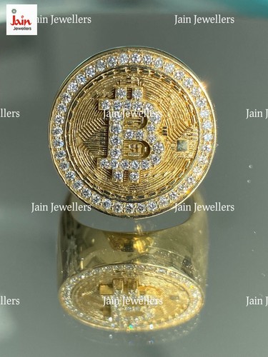 1.90 - 2 Ct IJ/SI1 BITCOIN Crypto Currency Men's Ring 14Kt, 18Kt Real ...