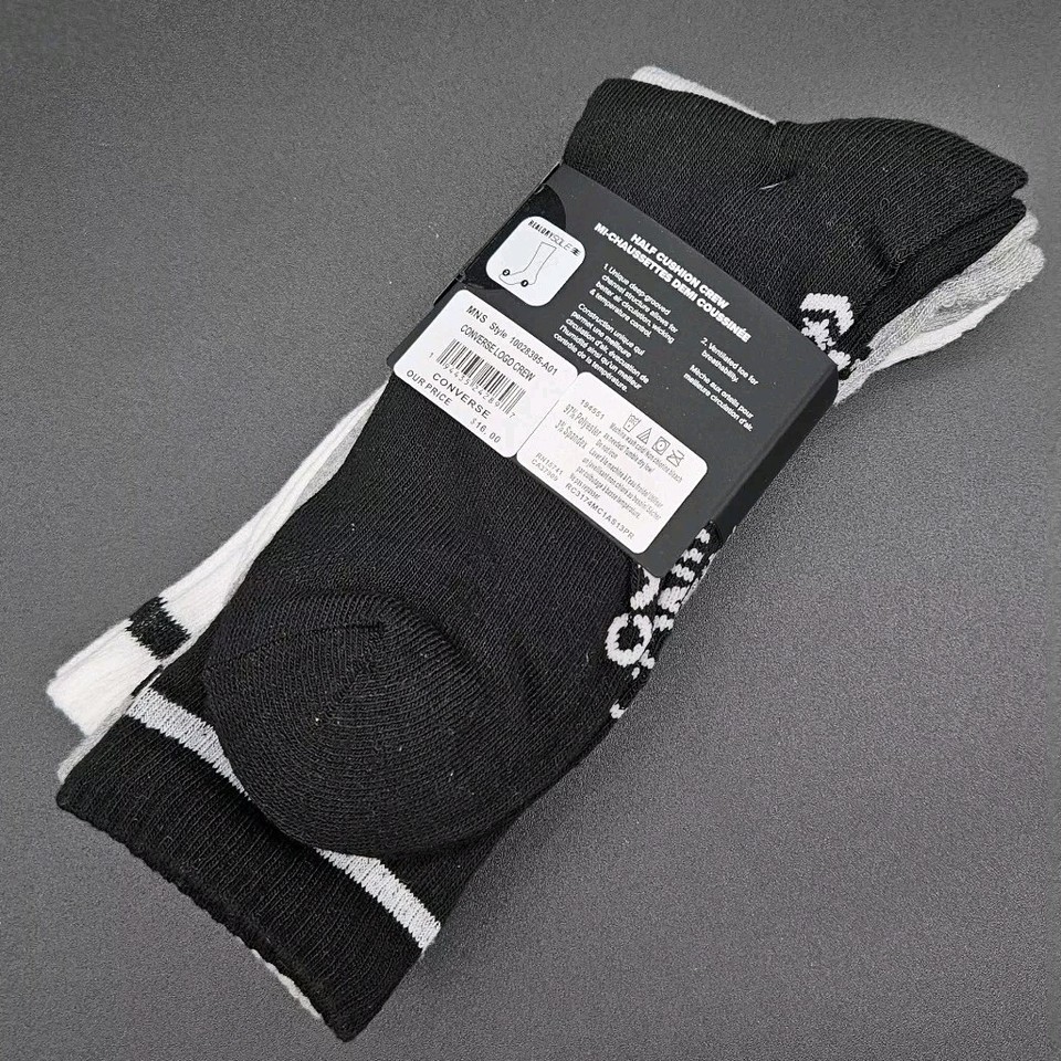 Converse Chuck Taylor Men's 6-12 Half Cushion Logo Crew Socks 3 Pair Pack Multi 194435242897| eBay