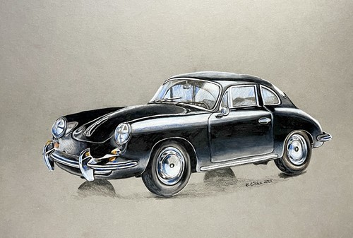 COA Original Art Drawing Colored Pencils Porsche 356 C 1964 car realism ...
