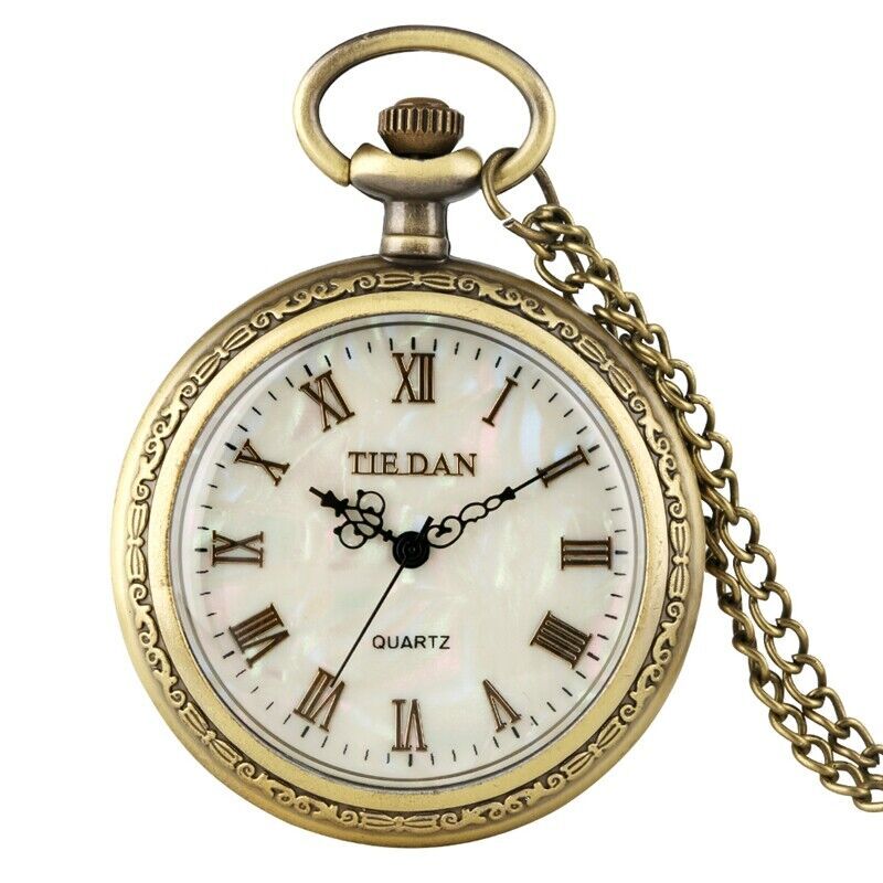 Classic Bronze Roman Number Dial Men Women Analog Quartz Pocket Watch ...