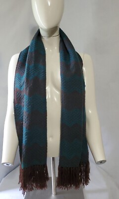 FIGUEROA Peruvian Alpaca Wool Fringe Chevron Scarf Teal Brown 60 X 22 ...