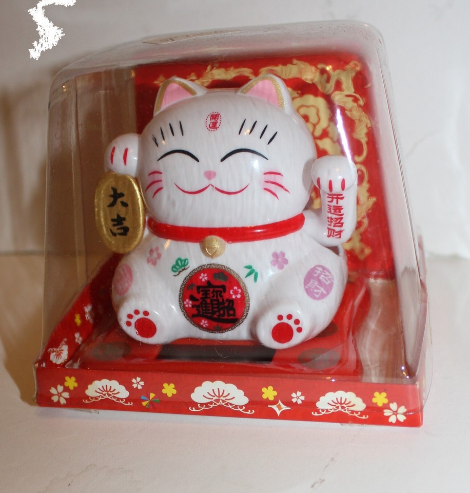 4" Solar Powered Good Luck Cat With Golden Board Kitty Bobble Head Toy ...