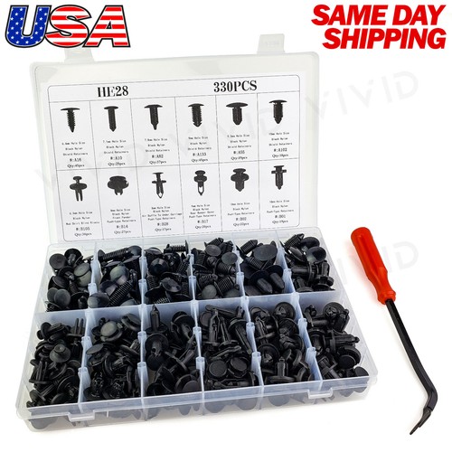 330pc Plastic Rivets Fastener Fender Bumper Push Clips with Tool for ...