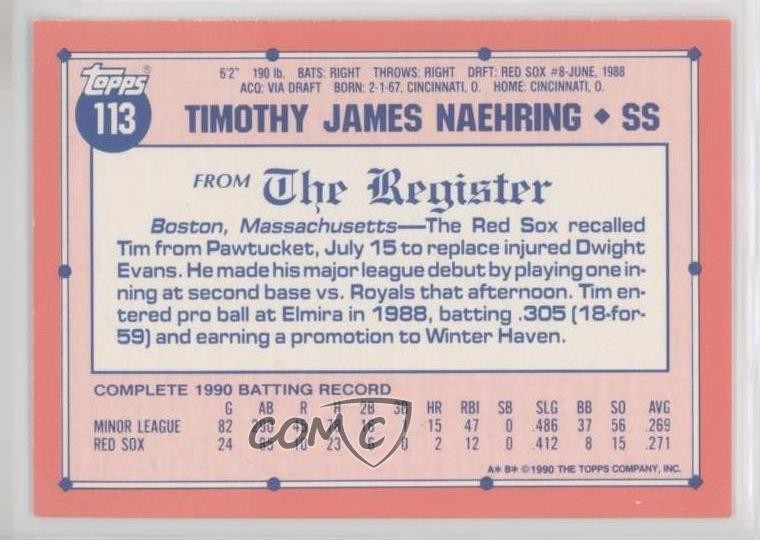 1990-91 Topps Major League Debut 1990 Box Set Tim Naehring #113 0a2 | eBay
