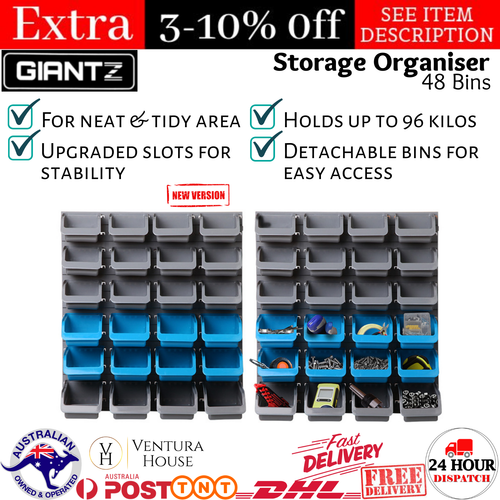 Storage 48Pc Bin Wall Mounted Rack Shelving Storage Organiser Nuts ...