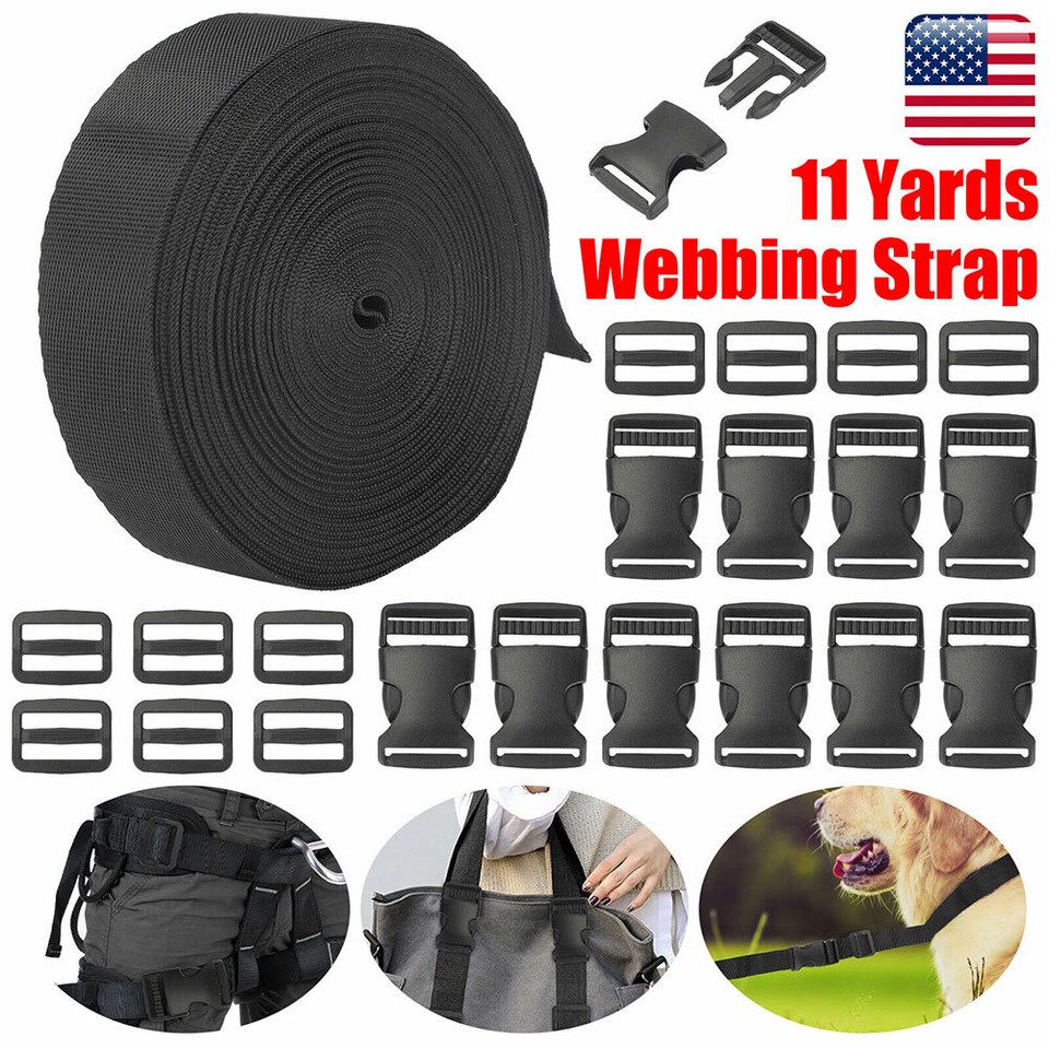 1 Inch 11 Yards Nylon Heavy Webbing Strap w/10 SET Plastic Buckle ...