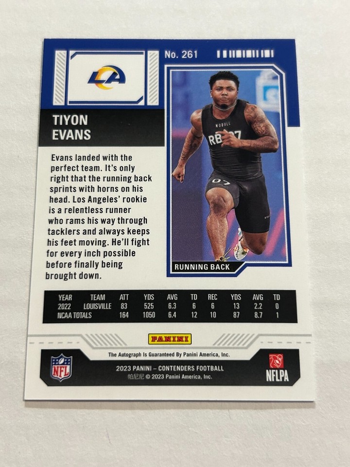 2023 CONTENDERS TIYON EVANS #261 ROOKIE TICKET AUTO RAMS | eBay