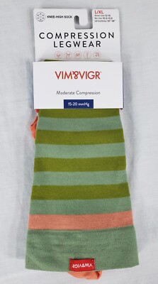 VIM & VIGR Compression Legwear Wide Calf Sock 15-20 mmHg L/XL New Green ...