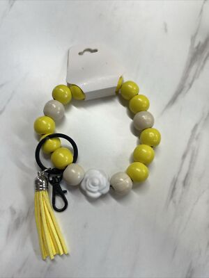 Fashion Yellow Rose Bracelet/Wristlet Wood And Silicone Beaded Gift New ...