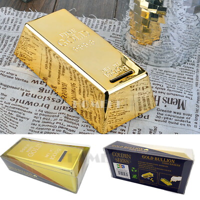 Gold Bullion Bar Money Bank Coin Box Saving Storage Piggy Tank Gift ...