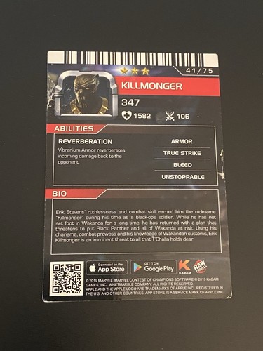 Marvels Contest Of Champions UNCOMMON Non-Foil Card #41 (KILLMONGER) | eBay