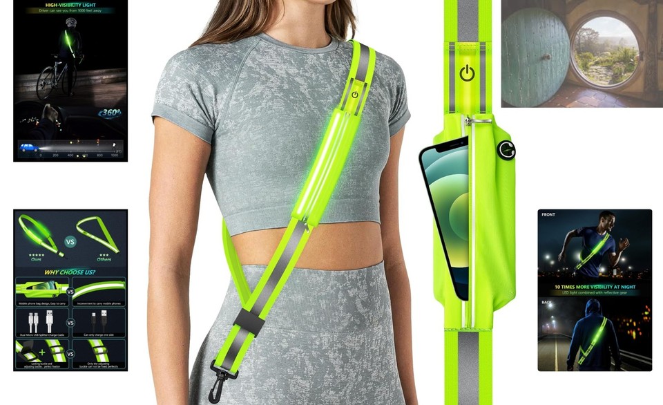 LED Reflective Safety Belt - Adjustable Night Running Gear, High ...
