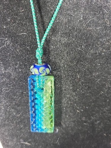 Necklace Art Glass Pendent Blue And Green Glass String Chain N140 | eBay