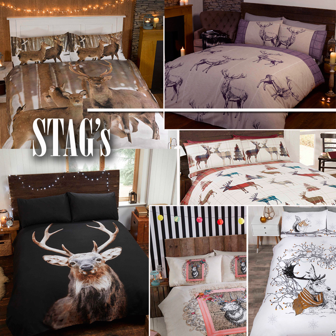 Highland Stag Collection Duvet Quilt Cover Bed Set + Pillowcases in 6 ...