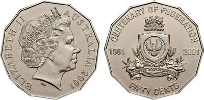 2001 Federation 50c Coin ( SA ) Coat of Arms of SOUTH AUS UNCIRCULATED ...