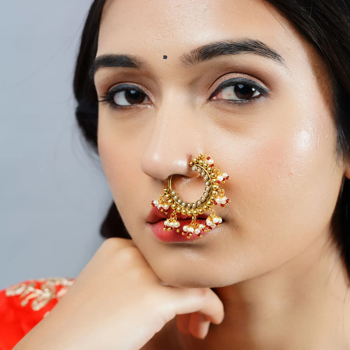 Buy Nose Pin Kundan Pressing Nose Ring With Gold Plating