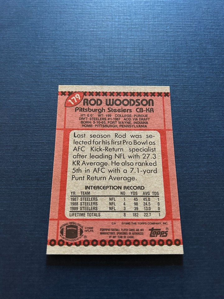 1990 Topps Football Rod Woodson #179 HOF Set Break NM-MT | eBay