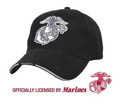 USMC Globe & Anchor Embroidered Hat Black Low Profile Marine Corps ...
