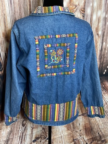 Vintage New Identity Aztec Southwestern Denim embroidered Jean Jacket ...