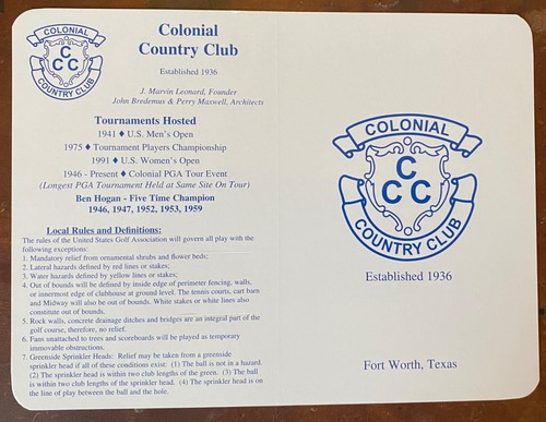 Colonial Country Club Golf Scorecard (New & Unused) | eBay