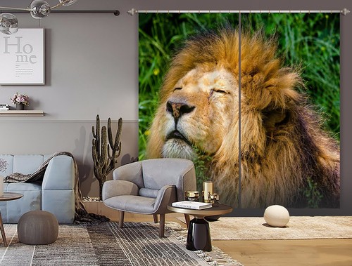 3D Yellow Lion ZHUA3553 Animal Photo Curtain Window Blockout Fabric Amy ...