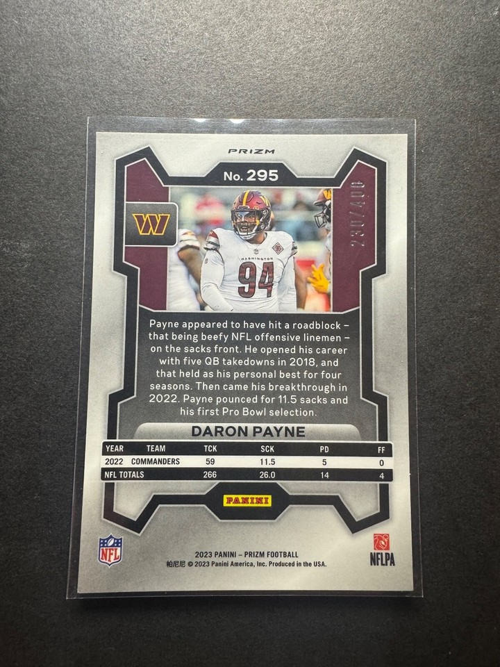 2023 Panini Prizm /400 Daron Payne #295 Pandora Prizm | eBay