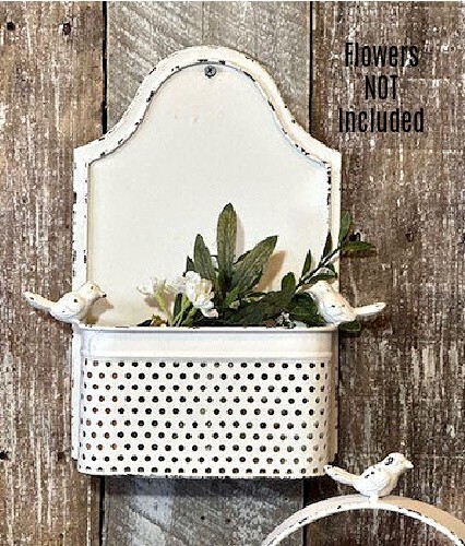 New Shabby Farmhouse Rustic AGED WHITE BIRD WALL BASKET Metal Pocket | eBay