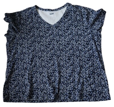 Basic Editions XXL 2X Shirt Top Blue Floral Short Sleeve V-Neck Knit Cotton | eBay
