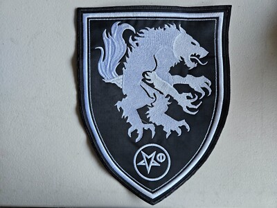 SATANIC WARMASTER, SEW ON WHITE WITH BLACK BORDER EMBROIDERED LARGE ...