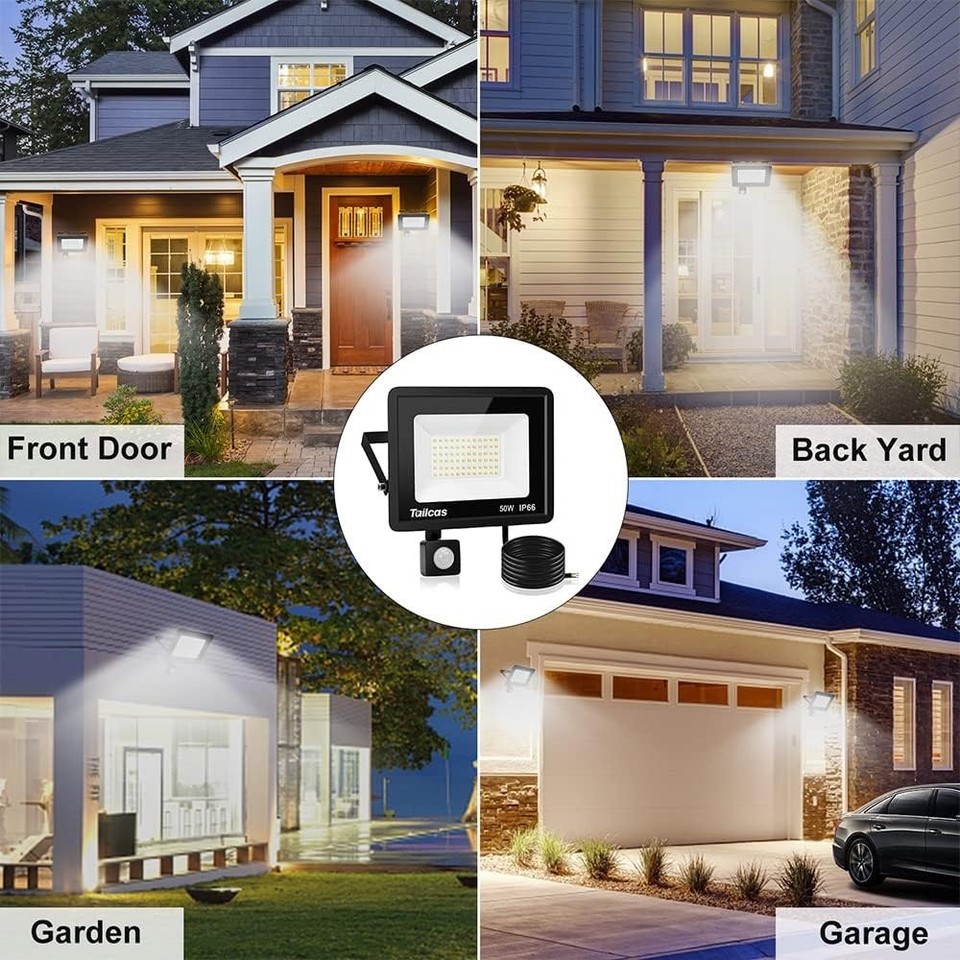 Tailcas 50W Security Lights with Motion Sensor, 4500LM PIR Security ...