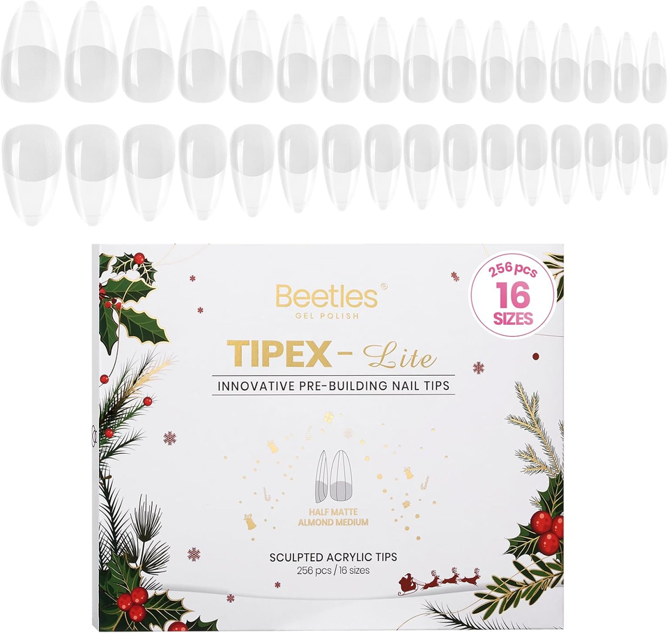 Beetles Tipex Lite Apex Almond Medium Nail Tips 256Pcs, 16 Sizes Pre ...