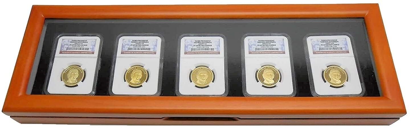 5 Certified Coin Slabs Glass Top Display Box Hold Set Of 5 PCGS NGC ...