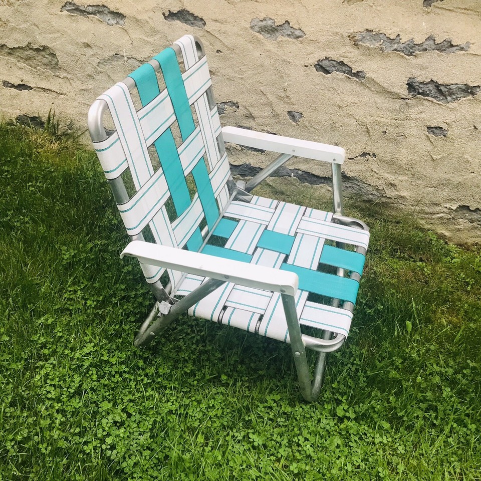 Vintage Sunbeam Aluminum Folding Beach Chair Web Weaved Low Profile ...
