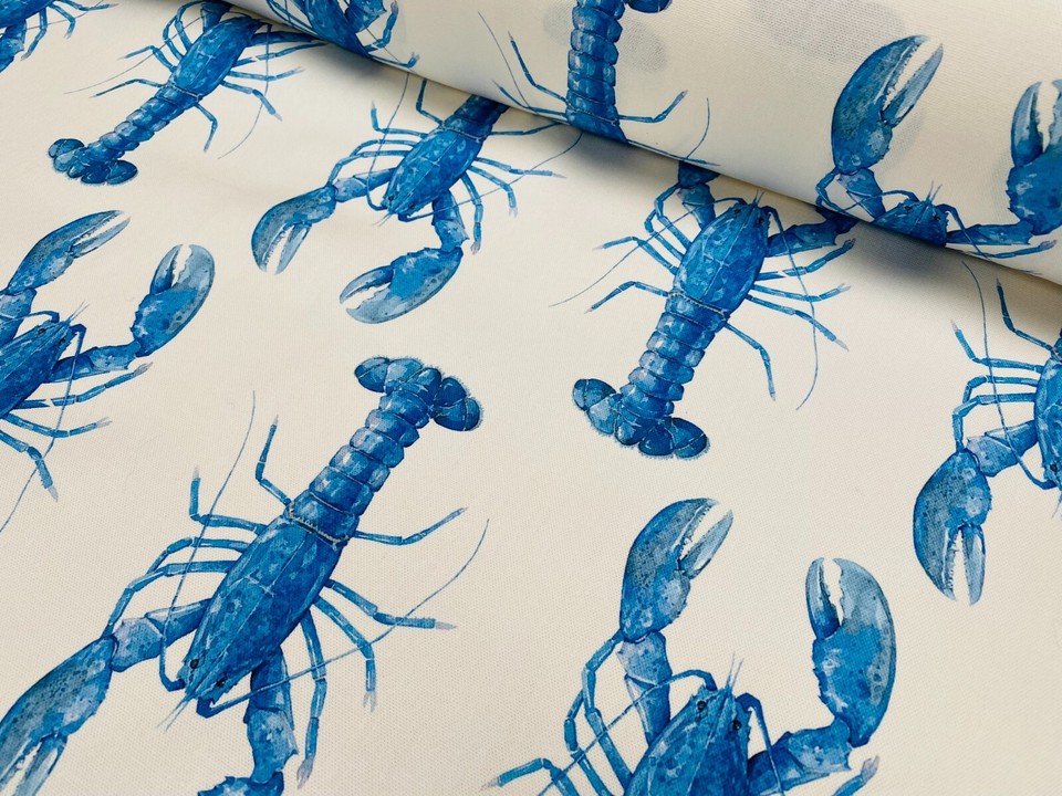 Blue Lobster Print Fabric Curtains Dress Material Nautical Cotton ...