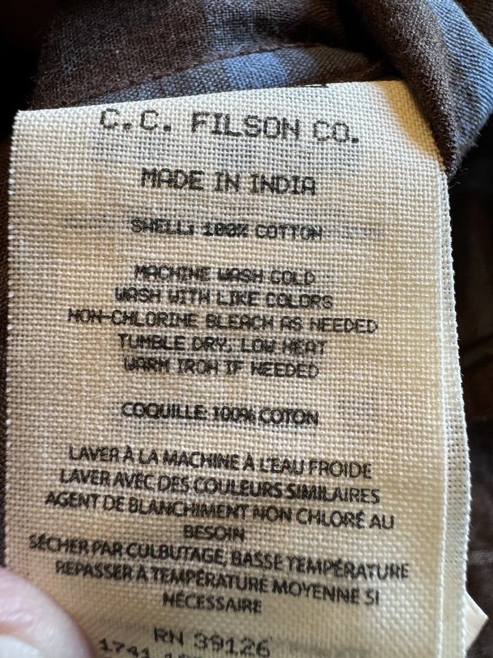 Filson Men’s Washed Feather Cloth Shirt Size XL New With Tags $125 | eBay