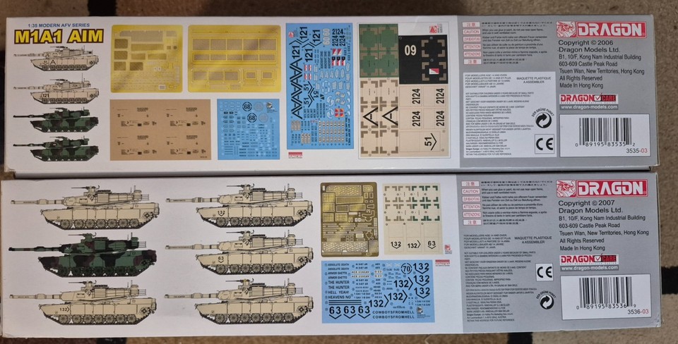 Set of 2 Dragon M1A1 AIM & M1A2 SEP Abrams 1:35 scale plastic model ...