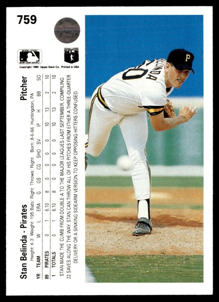 1990 Upper Deck Stan Belinda Rookie Pittsburgh Pirates #759 | eBay