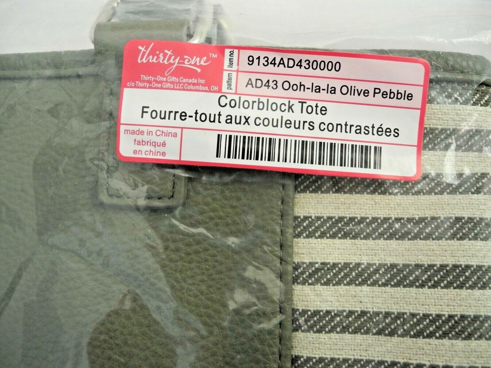 Thirty One Colorblock Tote Purse in ~Retired~ Ooh-la-la Olive Pebble ...