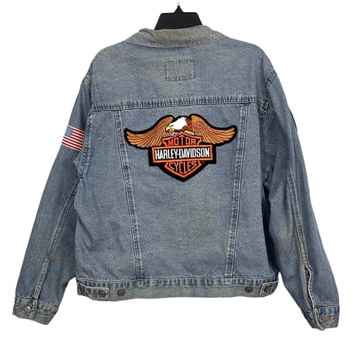 Harley Davidson Patch Jacket Denim Blue Jean Trucker … - Gem
