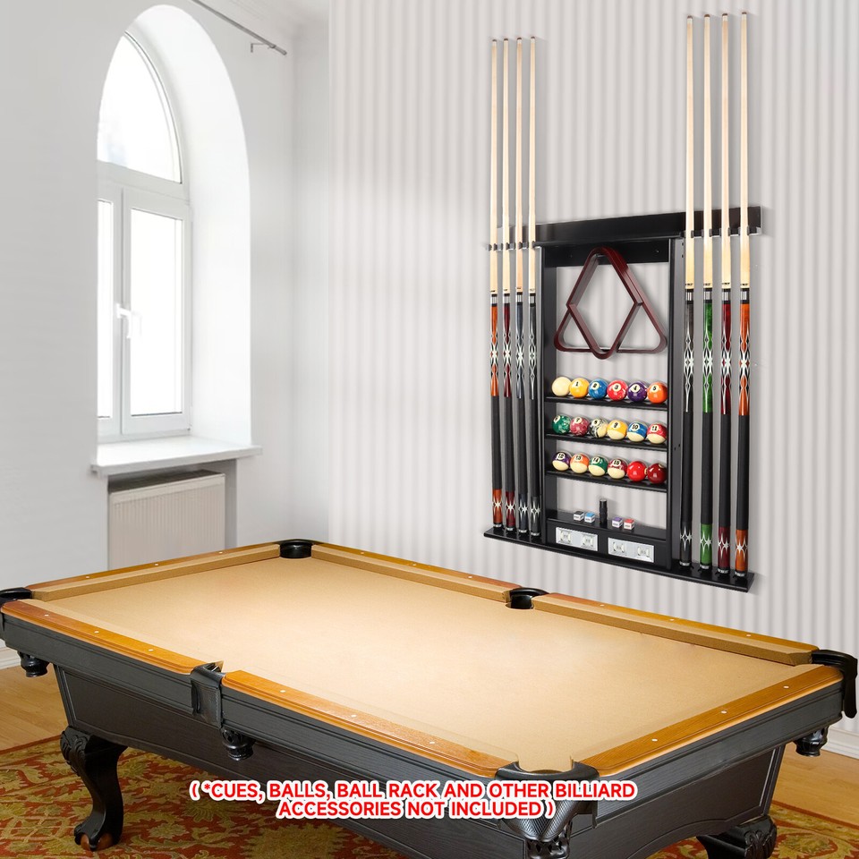 8-Cue Wall Mounted Wood Pool Cue Stick Rack/Holder with Score Counter ...