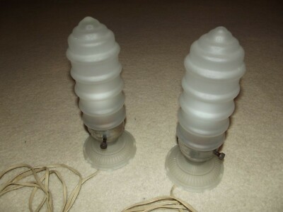 Vtg Pr Art Deco Frosted Glass Base & Shade Bullet / Torpedo Boudoir ...