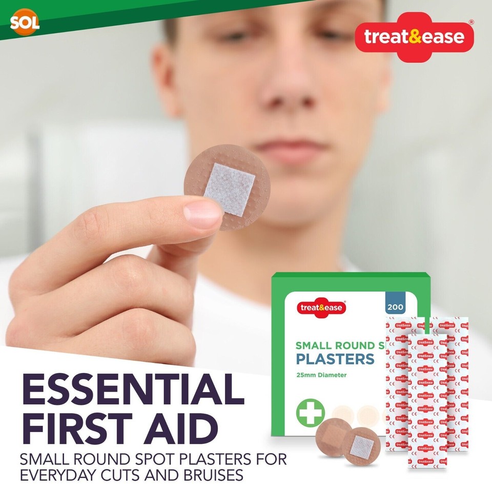 200 Round Spot Plasters 2.5cm Small Sterile Washproof First Aid Wound ...