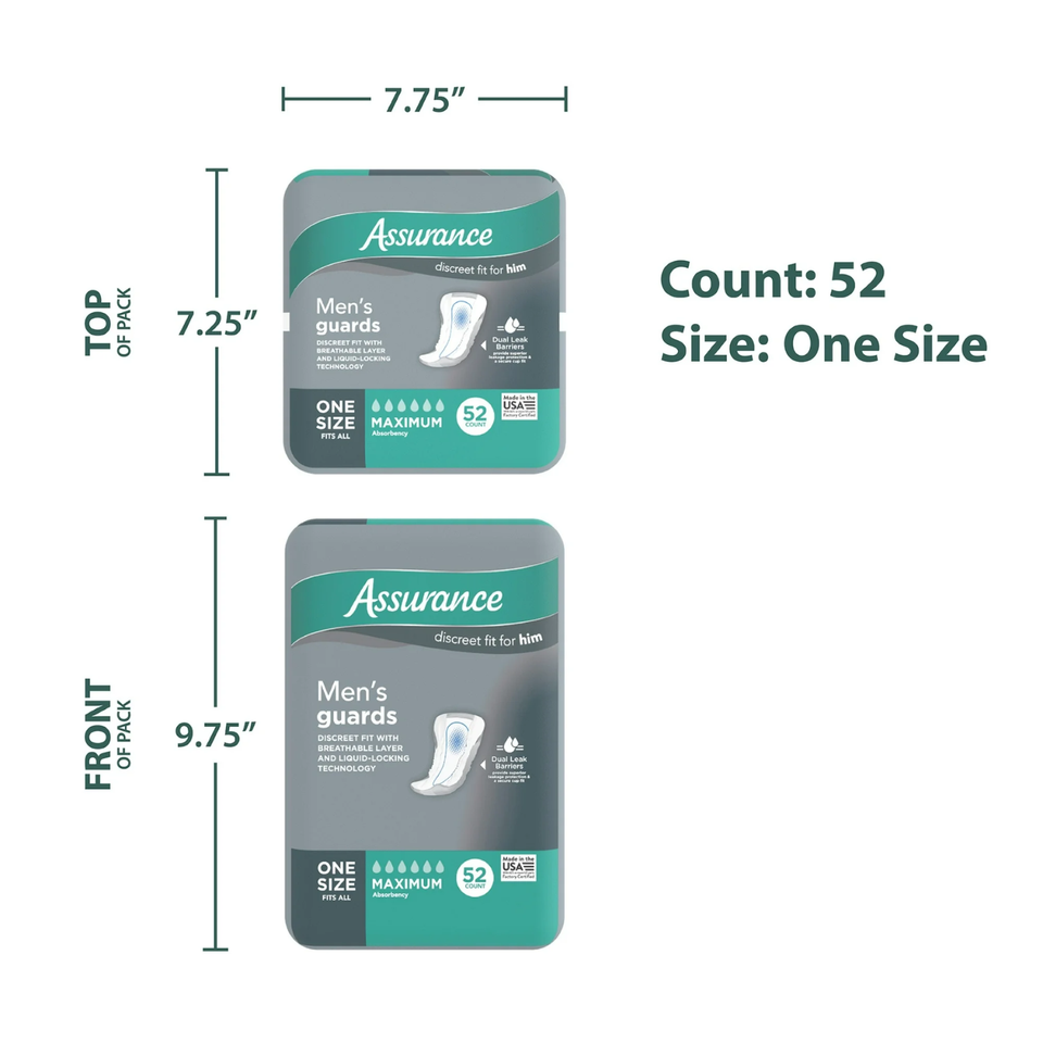 New Assurance Men's Guards Maximum Absorbency Incontinence Pads, 52 ...