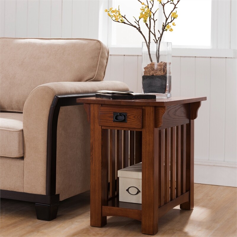 Leick Furniture Mission Oak Chairside Table with Storage Drawer and ...