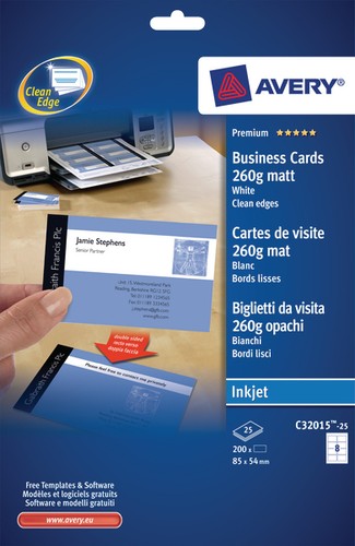 Avery Dennison inkjet white business cards 25 Sheet Packs C32015-25 ...