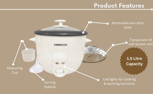 Electric Rice Cooker - Non-Stick Removable Bowl, Keep Warm Function 1 ...
