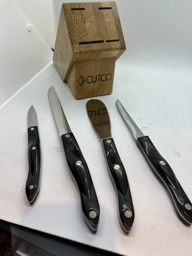 CUTCO Cutlery Knife 4 Piece Set with Block Classic Brown Handle ...